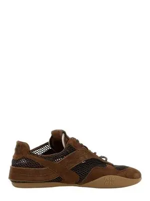 Miu Miu Suede And Mesh Sneakers - Brown