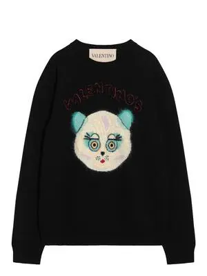 Valentino Garavani Crew Neck Sweater With Le Chat De La Maison Patch - Black