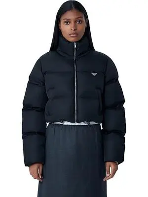 Prada Short Re-nylon Down Jacket With Logo Motif - Black