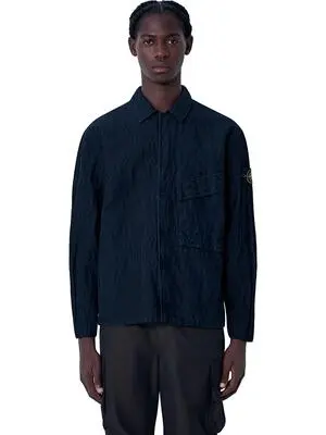 Stone Island Logo Motif Corduroy Shirt - Blue