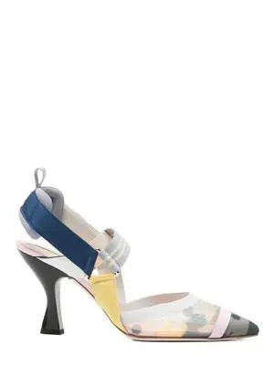 Fendi Floral Print Slingback High Heel Shoes - Blue