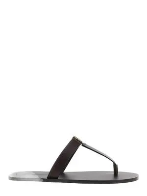 Saint Laurent Babylone' Leather Flat Sandals - Brown