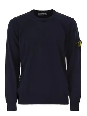 Stone Island STONE ISLAND Crew Neck Jumper With Small Lapel In Organic Cotton Blue