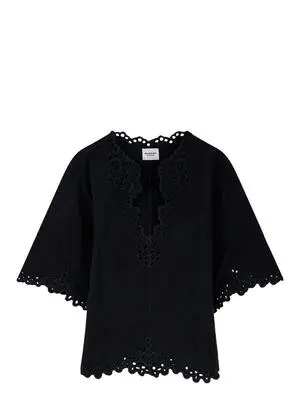 Isabel Marant Étoile Black Cotton Perforated Top - Multicolor