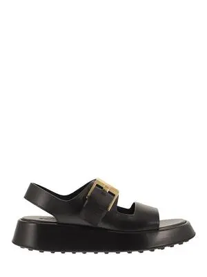 TOD'S Leather Sandal With Buckle - Black