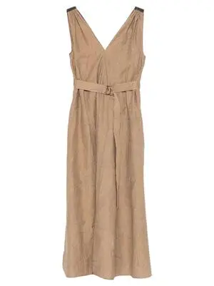 Brunello Cucinelli BRUNELLO CUCINELLI V-Neck Belted Midi Dress Multicolor