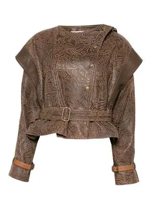 Isabel Marant Étoile Cropped Belted Leather Jacket - Brown