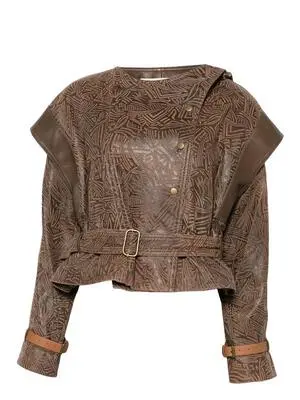 Isabel Marant Étoile Cropped Belted Leather Jacket - Brown