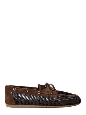 Miu Miu Miu Miu Mesh Loafers With Suede Trim Brown
