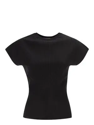 Sportmax Ribbed Viscose Blend Jumper With Voluminous Shoulders And Fitted Waist - Black