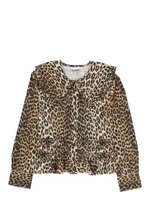 GANNI GANNI Leopard Print Ruffled Collar Shirt Multicolor
