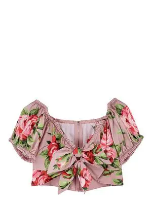 Dolce & Gabbana Cotton Printed Crop Top With Knot Detail - Multicolor