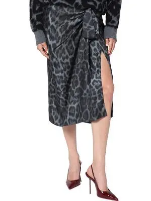Stella McCartney Stella McCartney Leopard Print Silk Midi Skirt Gray