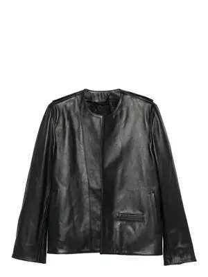 TOTEME Leather Collarless Jacket - Black