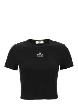 Fendi Ribbed Cotton Cropped T-shirt - Black