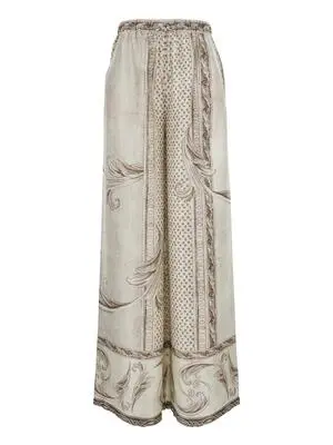 Max Mara MAX MARA Geometric Print Silk Wide Leg Pants Multicolor