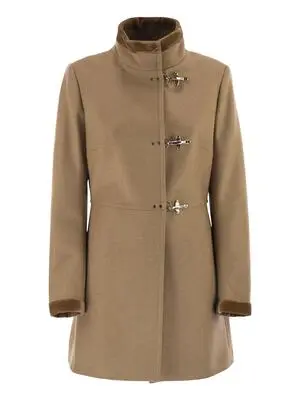 FAY Virginia Mélange Wool Cloth Coat With Velvet Trim - Brown