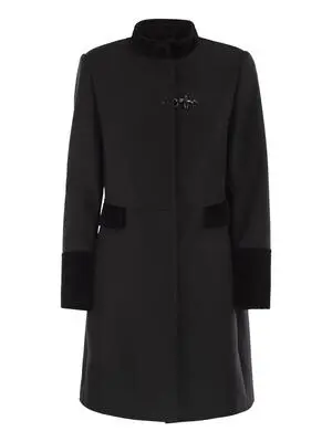 FAY Wool Blend Coat With Velvet Trim - Black