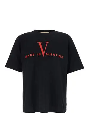 Valentino Garavani T-shirt With Logo Print On The Front And Dropped Shoulders In Cotton For - Black