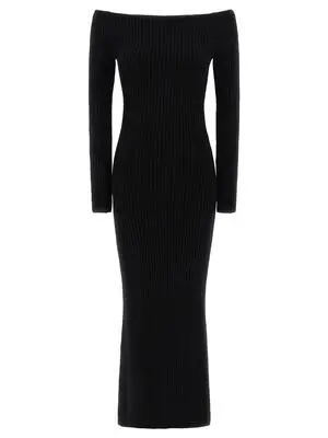 Max Mara Ribbed Off-the-shoulder Long Sleeve Maxi Dress In Wool And Cashmere Blend - Black