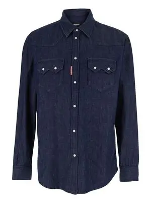 Dsquared2 Blue Shirt With Classic Collar And Two Patch Pockets On The Front In Blue Denim For - Multicolor