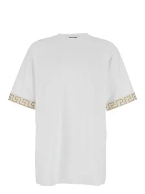 Versace Versace Men Crew Neck T-Shirt With Greca Motif On The Sleeves In Tech Fabric White Men Multicolor