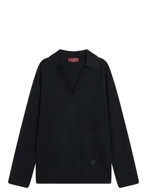 Gucci Wool V-neck Sweater With Gg Logo Embroidery - Blue