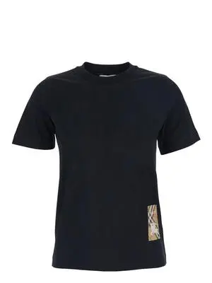 Burberry BURBERRY Black Cotton T-Shirt With Applied Logo Multicolor