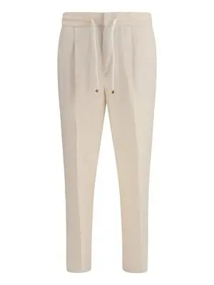 Brunello Cucinelli Linen Drawstring Waist Pants - Multicolor