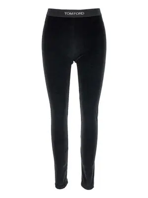 TOM FORD Tom Ford Women Leggings With Elasticized Waist And Velvet Logo Lettering Black Women Multicolor