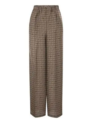 Max Mara MAX MARA Viscio Printed Silk Wide-Leg Trousers Brown