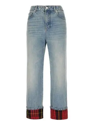 Alexander McQueen Wide Leg Jeans With Tartan Cuff - Multicolor