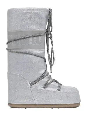 Moon Boot Icon Glitter Lace Up Boots - Silver