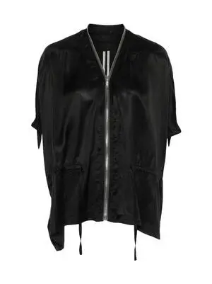 Rick Owens Cupro Zip Front V-neck Cape - Black