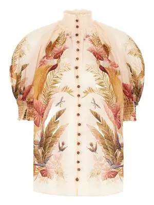 Zimmermann Printed Shirred Neck Blouse - Multicolor