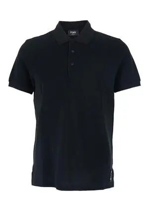 Fendi Fendi Men Black Polo Shirt With Logo Patch On The Front In Cotton Pique Man Black