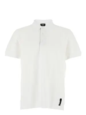 Fendi Polo Shirt With Logo Patch On The Front In Cotton Pique - White