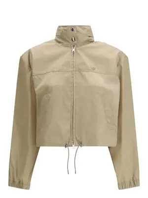 Prada Re-nylon Cropped Jacket With High Neck And Drawstring Hem - Cream