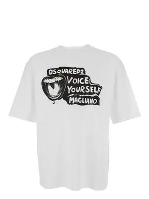 Dsquared2 X Magliano' White Crewneck T-shirt With Maxi Print On The Front In Cotton - Multicolor