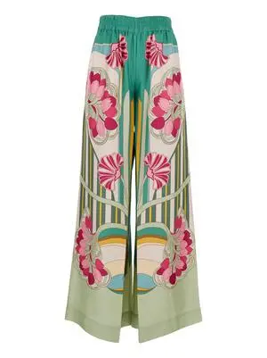 La DoubleJ Palazzo Pants With Floral Print In Silk - Multicolor