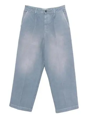 Marni Wide-leg Pleated Cotton Trousers - Blue