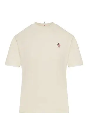 Moncler Off-white Embroidered Logo T-shirt - Cream