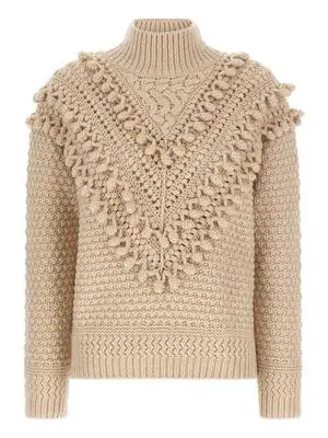 Zimmermann Knitted Wool Sweater With Pompoms - Cream