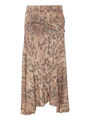GANNI Printed Marl Mesh Draped Long Skirt - Cream