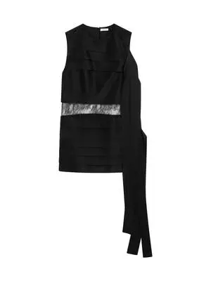 FERRAGAMO Sleeveless Mini Dress With Lace And Fringes - Black