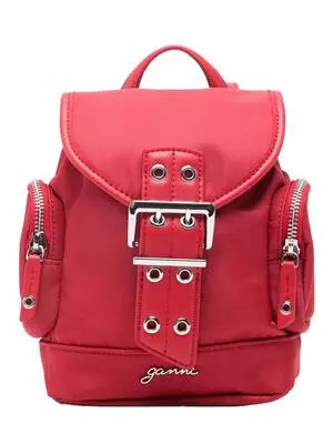 GANNI Leather And Nylon Backpack With Silver-tone Hardware - Red