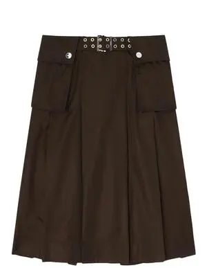 GANNI Pleated A-line Skirt With Belted Waistband - Brown