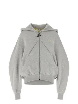 Attico Logo Embroidered Zip-up Fleece Hoodie - Gray