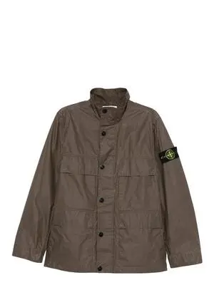 Stone Island High Neck Logo Patch Jacket - Brown