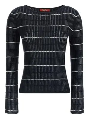 Max Mara Max Mara Studio Flat Ribbed Wool And Silk Sweater With Contrast Stripes Blue